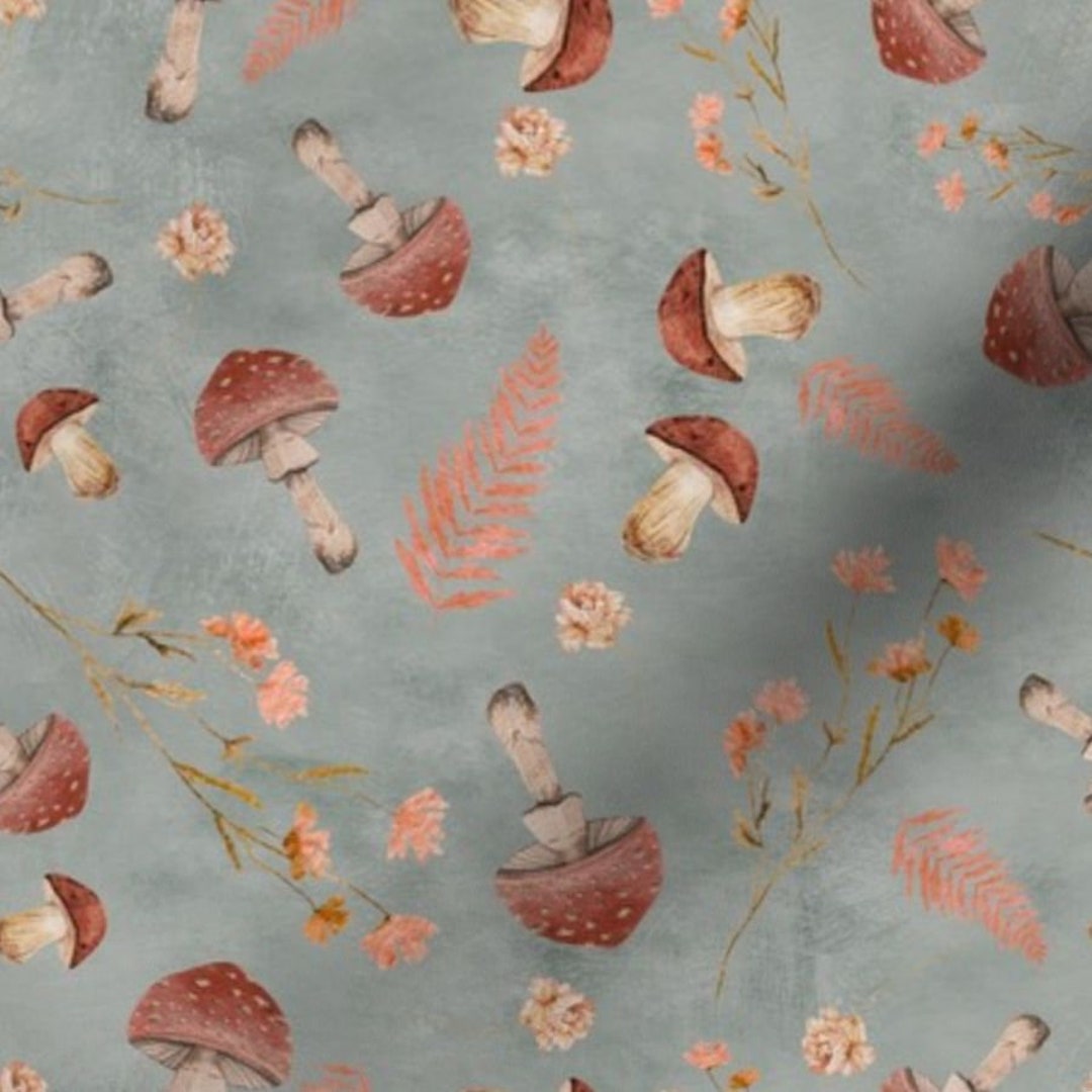 Blue Mushroom Fabric by the Yard Fabric Mushroom Fabric Textured Fabric ...