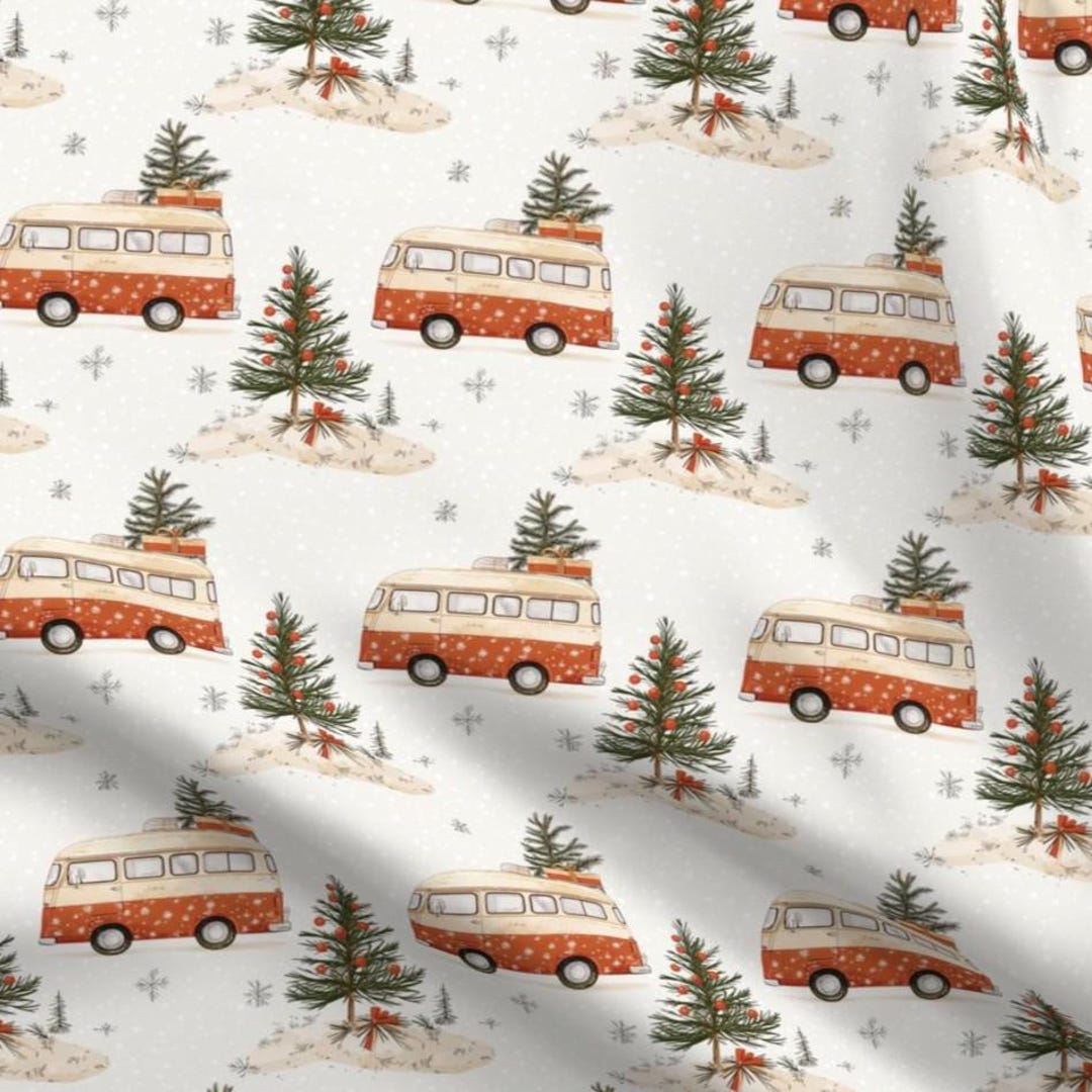 Christmas Camper Fabric by the Yard Retro Holiday Vintage Van Fabric ...