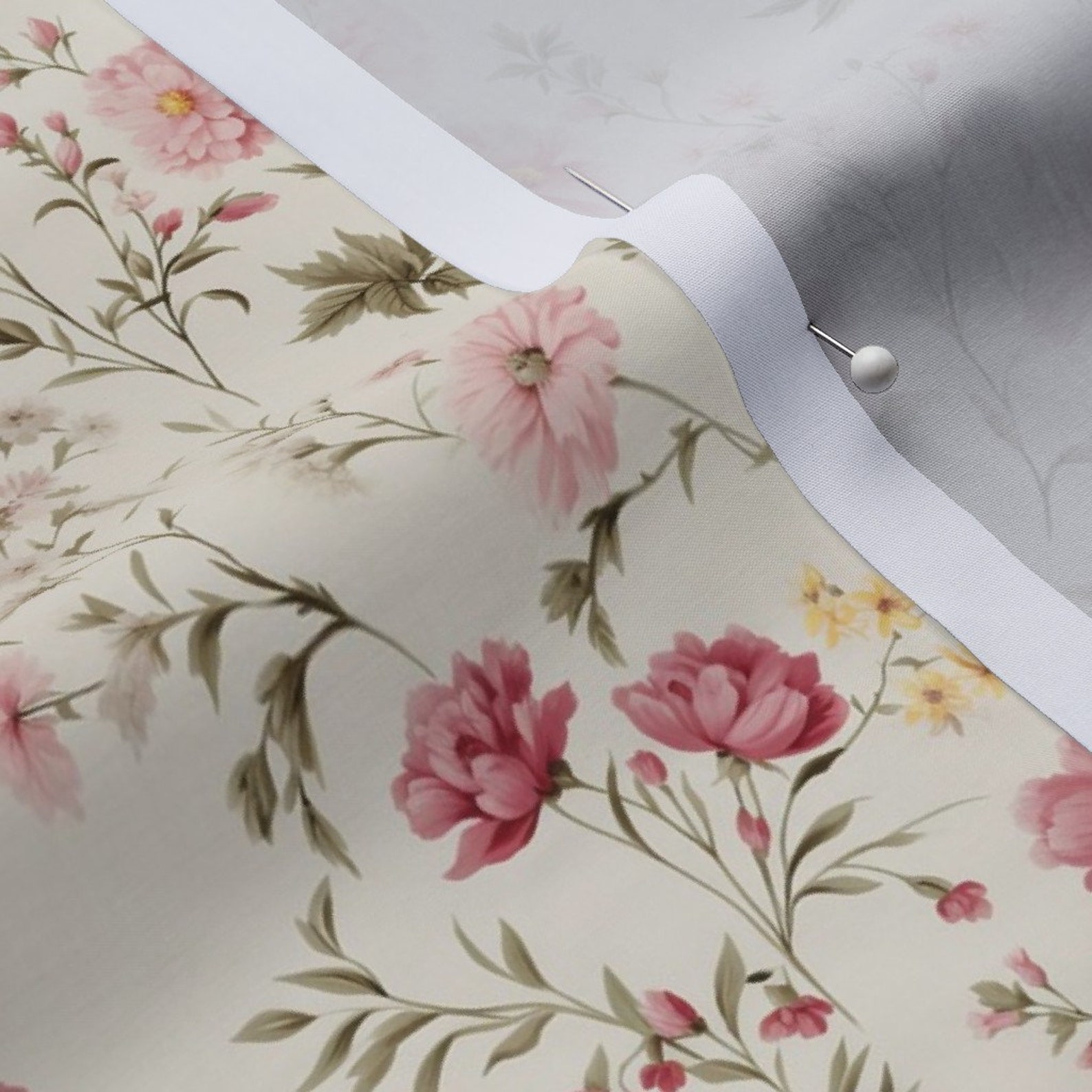 Pink Cottage Floral Fabric by the Yard Shabby Chic Flower Fabric With ...
