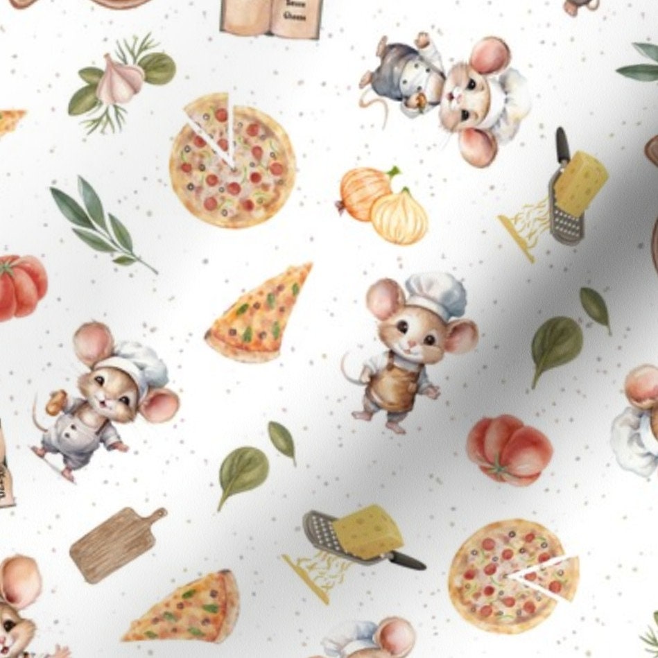 Pizza Chef Fabric by the Yard Italian Cute Mice Fabric Festa Della ...