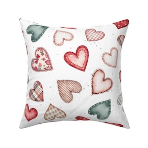 Country Heart Fabric by the Yard Watercolor Quilted Vintage Plaid Heart ...