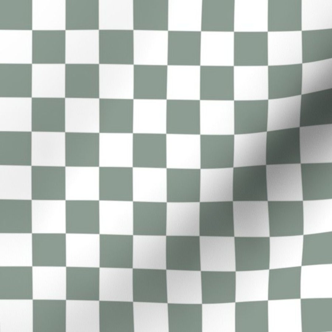 Modern Retro Checker Fabric by the Yard Sage Green Checkered Fabric ...