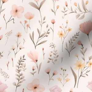 Peach Wild Flower Fabric by the Yard Pastel Botanical Peach Pansy ...