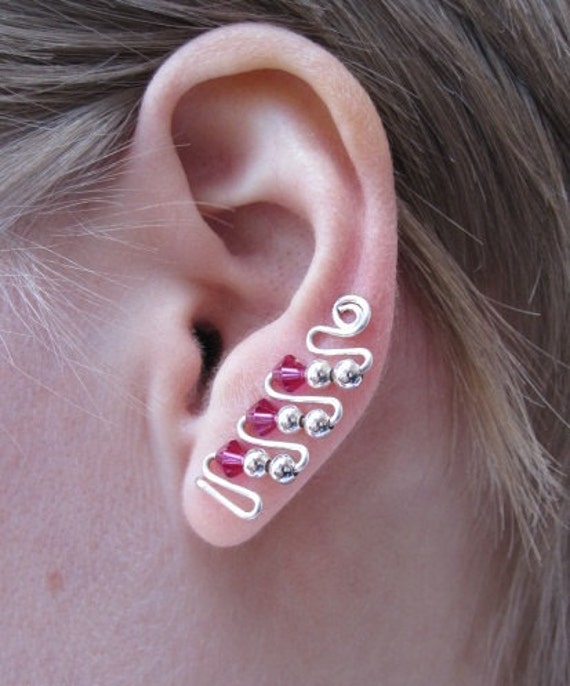 Pink Triple Swarovski Crystal Slider Earrings Silver Plated | Etsy