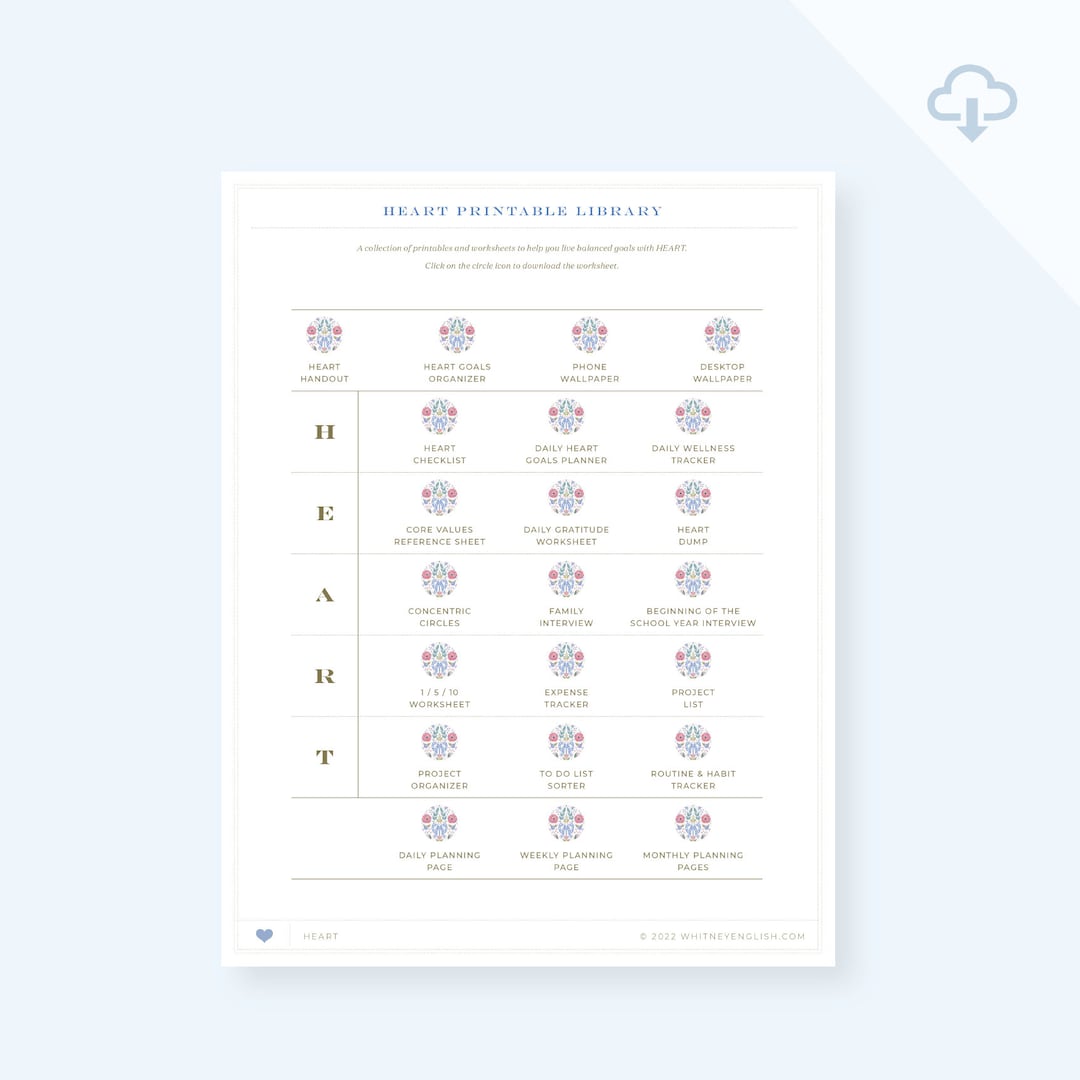 Printable HEART Goals Library - Etsy