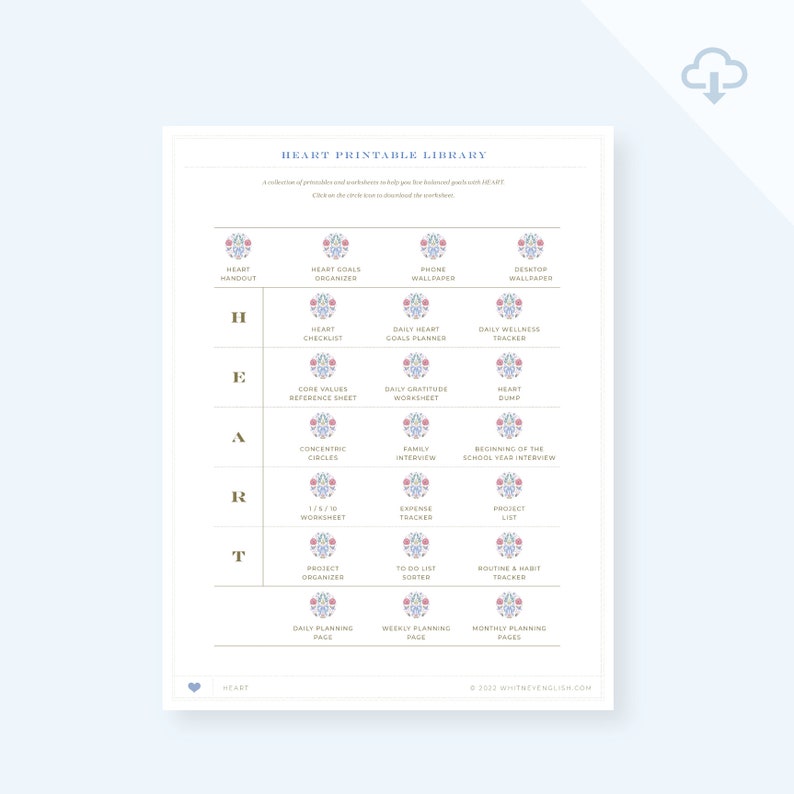 Printable HEART Goals Library - Etsy