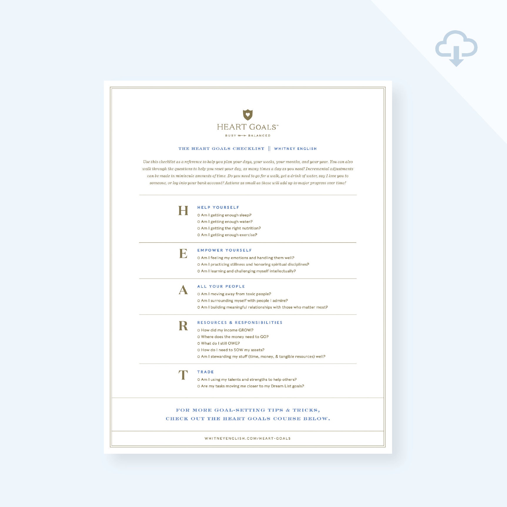 Printable HEART Goals Checklist - Etsy
