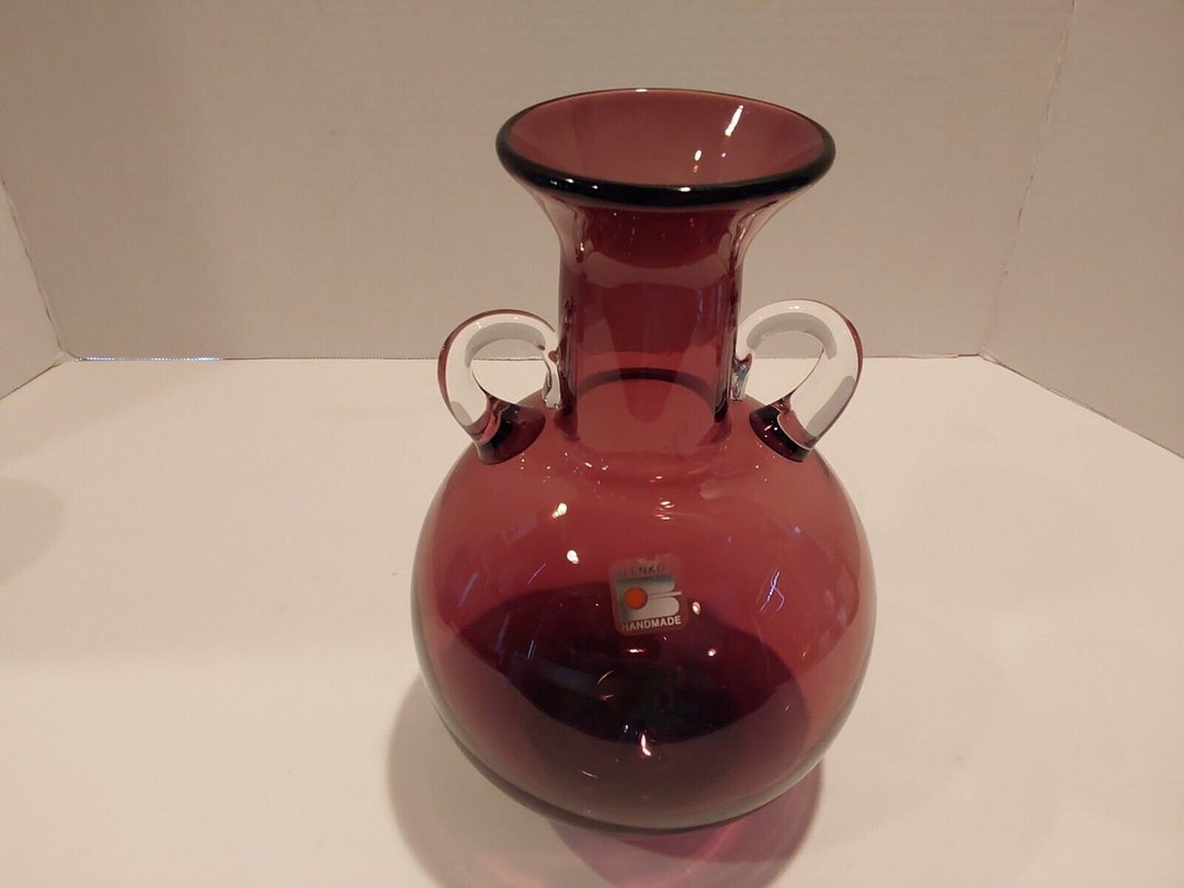 90's Blenko Handblown Amethyst 9 Glass Vase Jug Style With Handles - Etsy