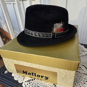 Men's Vintage Mallory Black Fedora Torino Quality / Hat Box Circa 1950s ...