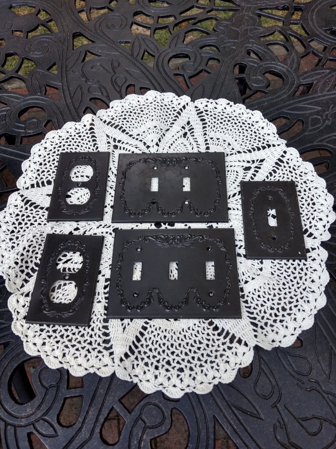 Vintage Black Metal Decorative Electrical Plate Cover Outlet Cover ...