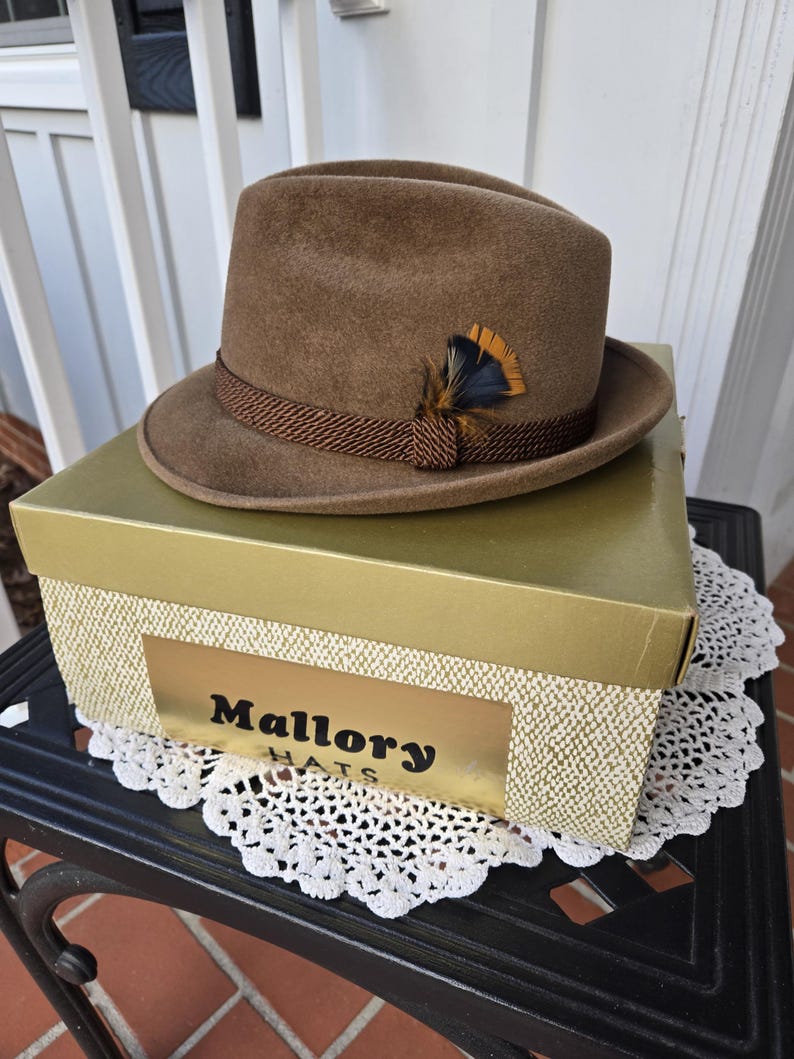 Men's Vintage Mallory Brown / Tan Fedora Torino Quality / Hat Box Circa ...