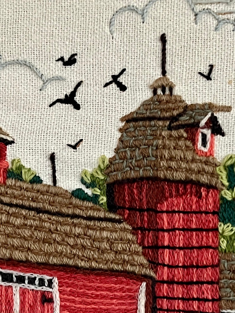 Vintage Framed Stitch Art/cross Stitch Red Barn and Silo - Etsy
