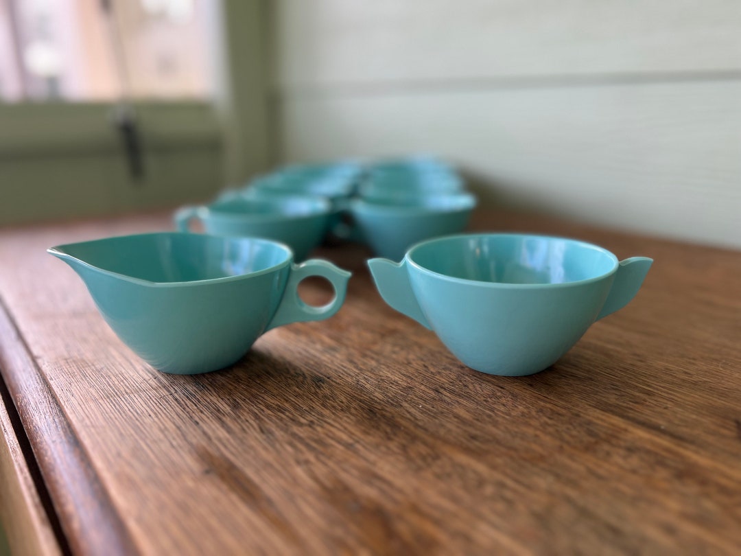 Set of 8 Vintage MCM Turquoise Cups and Cream and Sugar/mid Century ...