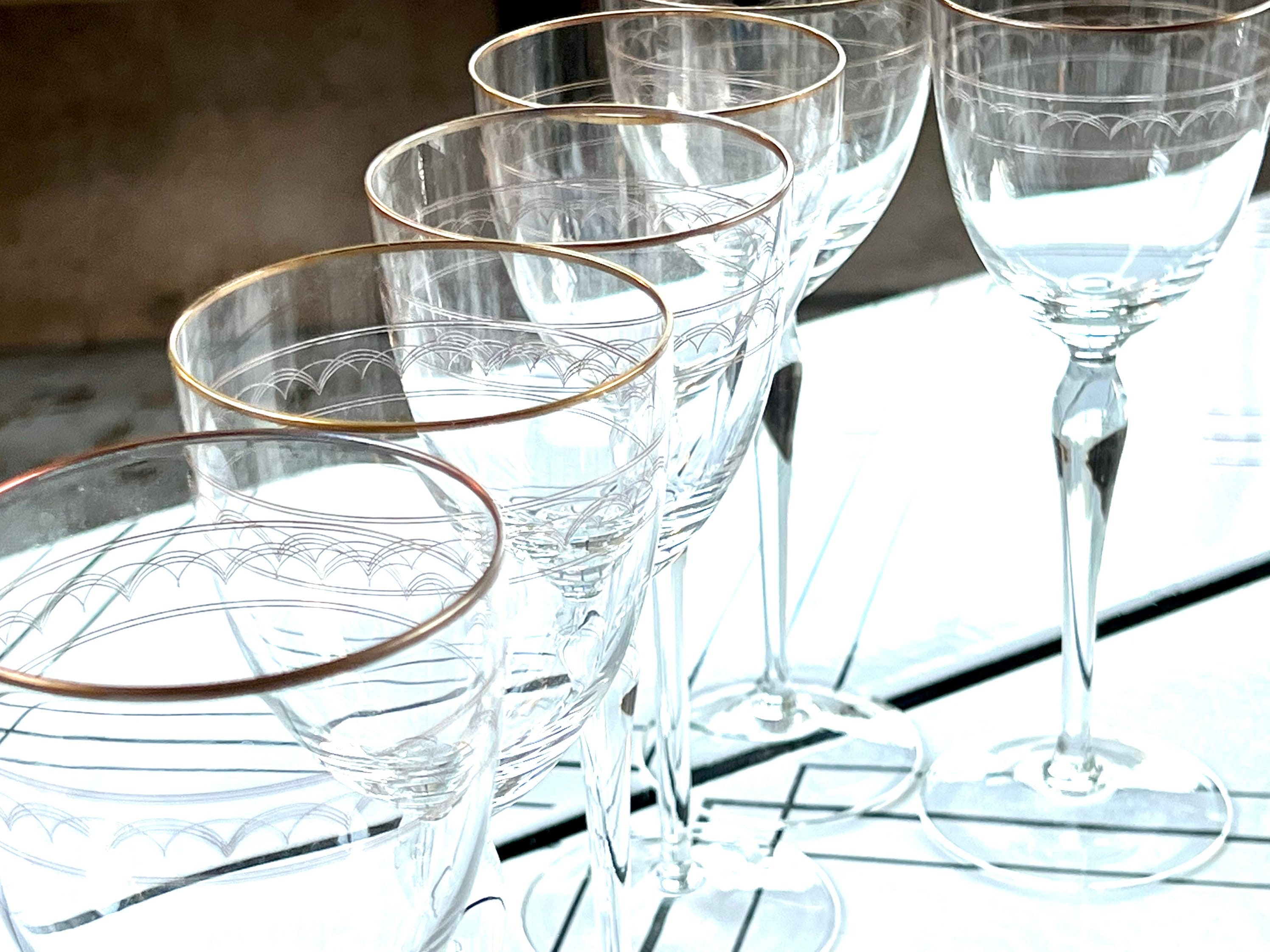 Vintage Set of Etched Bavarian Crystal White Wine Glasses With - Etsy