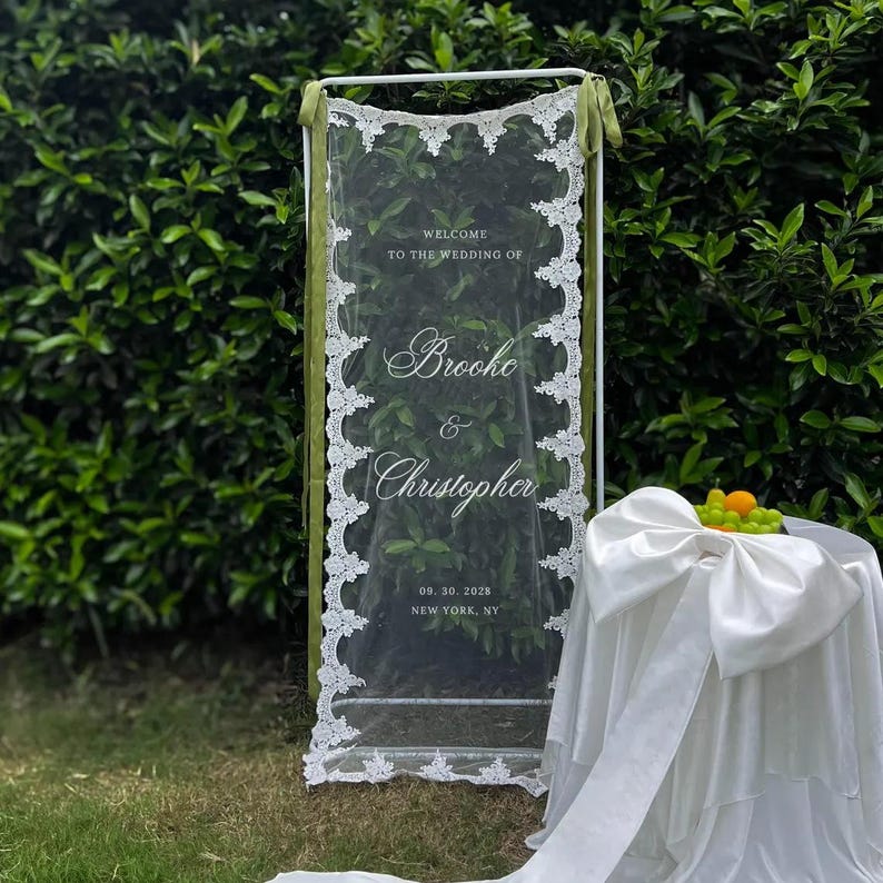 Personalized Wedding Welcome Sign: Sheer Tulle Banner, Lace Trim ...