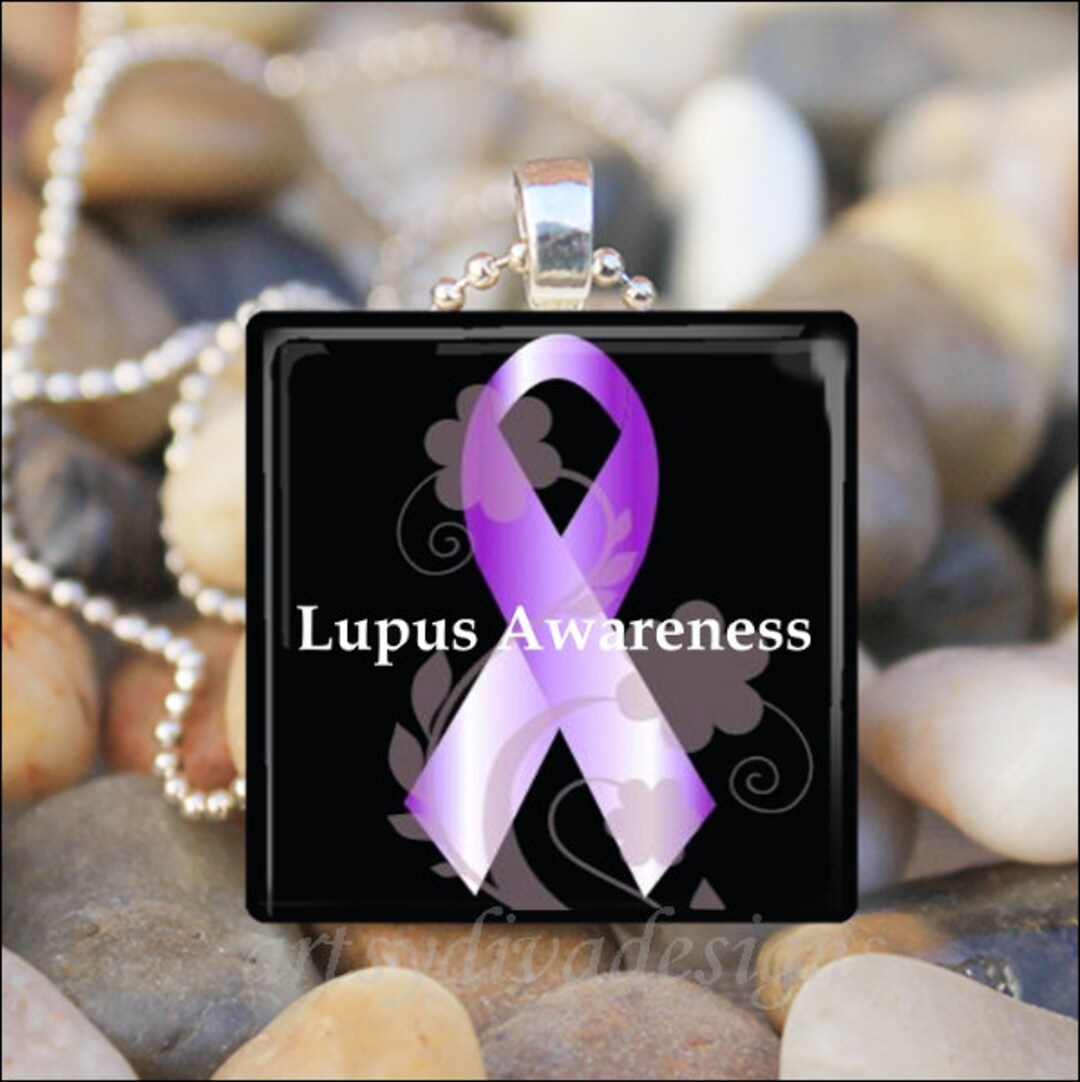 LUPUS AWARENESS Purple Ribbon Hope Lupus Support Glass Tile Pendant ...