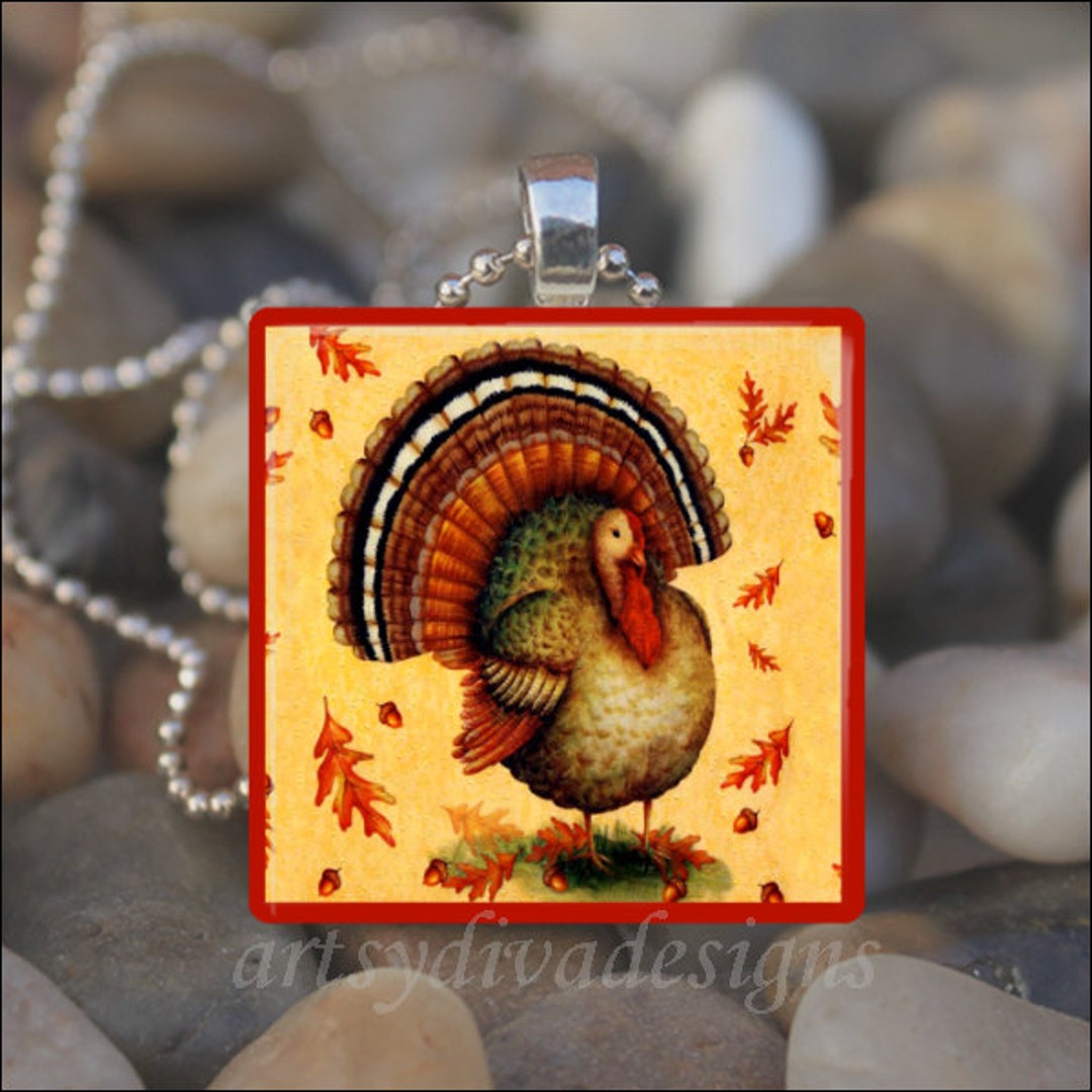 THANKSGIVING TURKEY Vintage Thanksgiving Autumn Fall Harvest Glass Tile ...