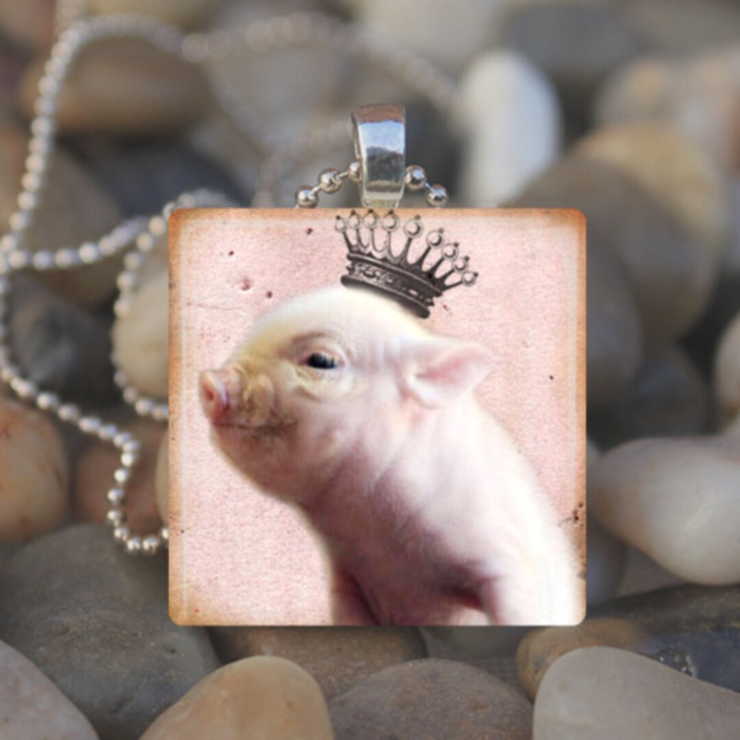PIGLET PRINCESS Piggy Queen Pig Lover Glass Tile Pendant Necklace ...