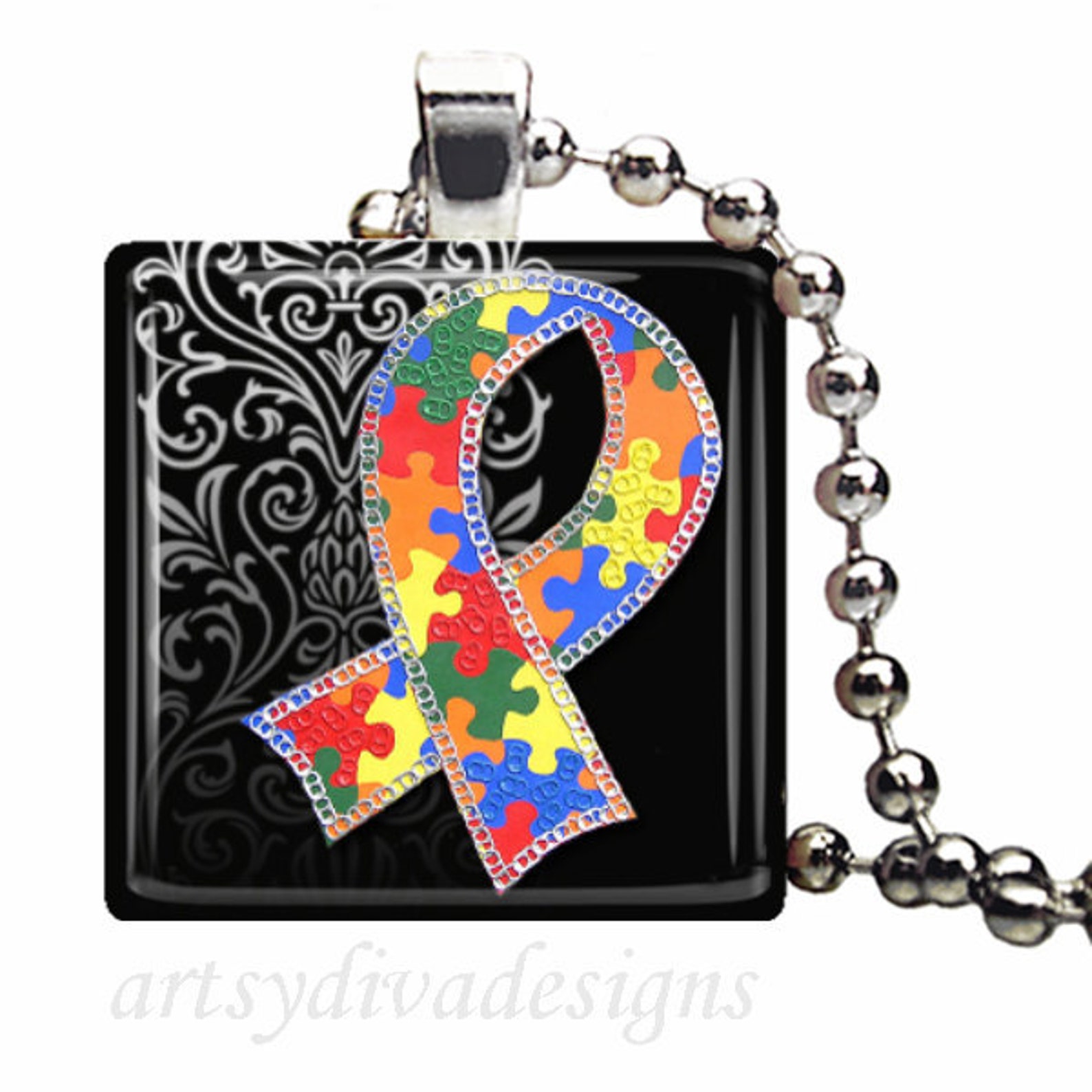 AUTISM AWARENESS Ribbon Puzzle Piece Glass Tile Pendant - Etsy