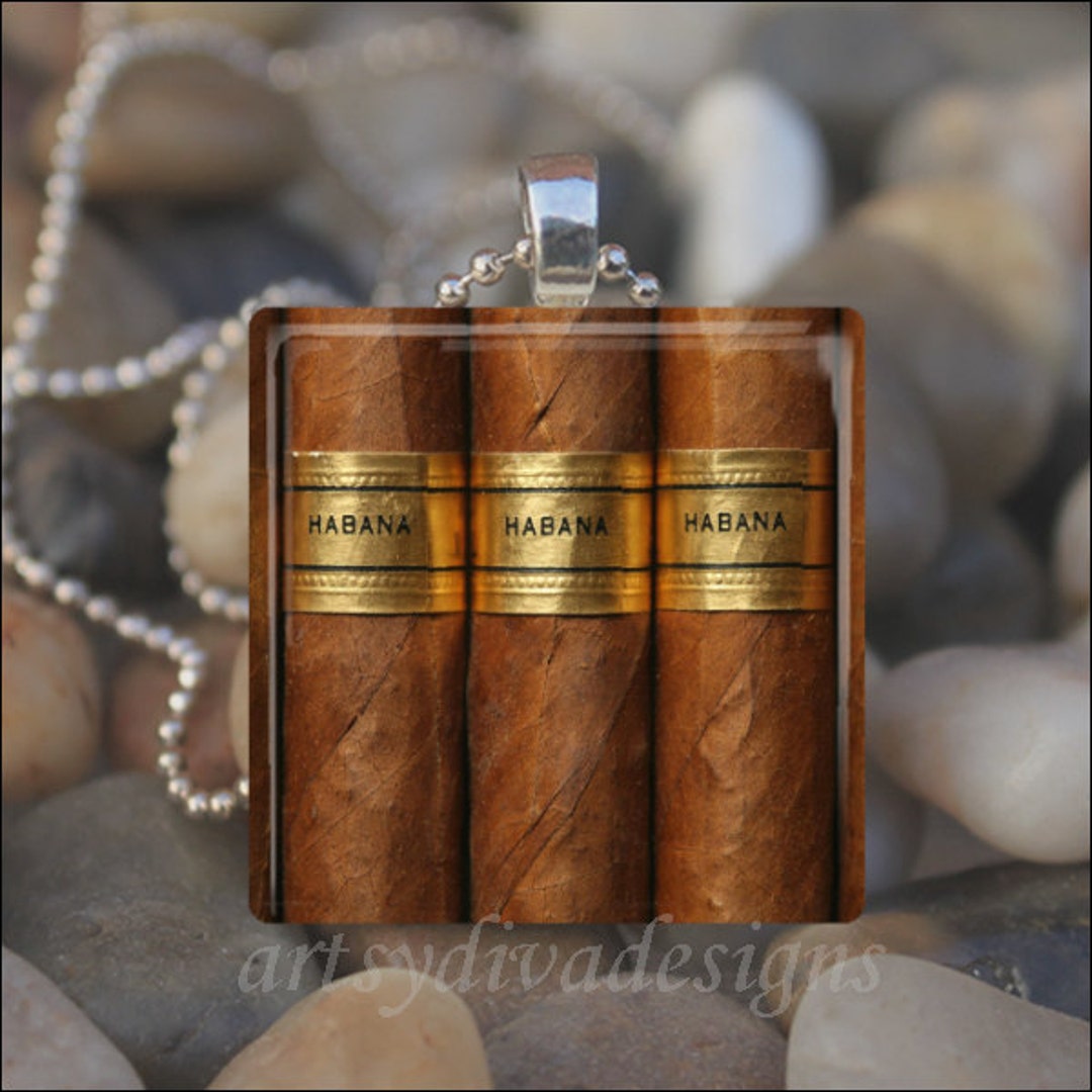 CIGAR LOVER Cuban Cigars Box Cigarette Glass Tile Pendant Necklace ...