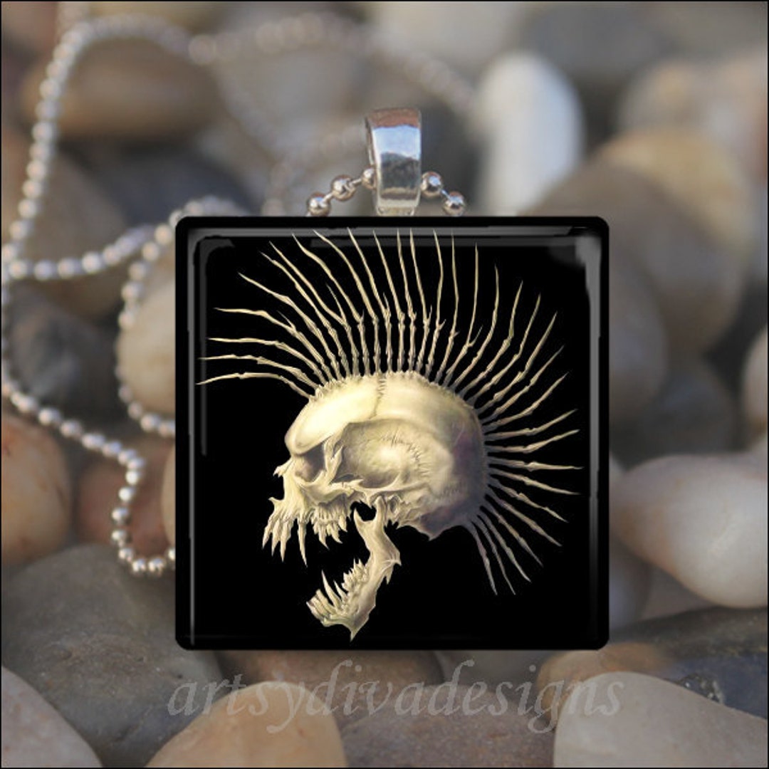 PUNK VAMPIRE SKULL Goth Halloween Glass Tile Pendant Necklace - Etsy