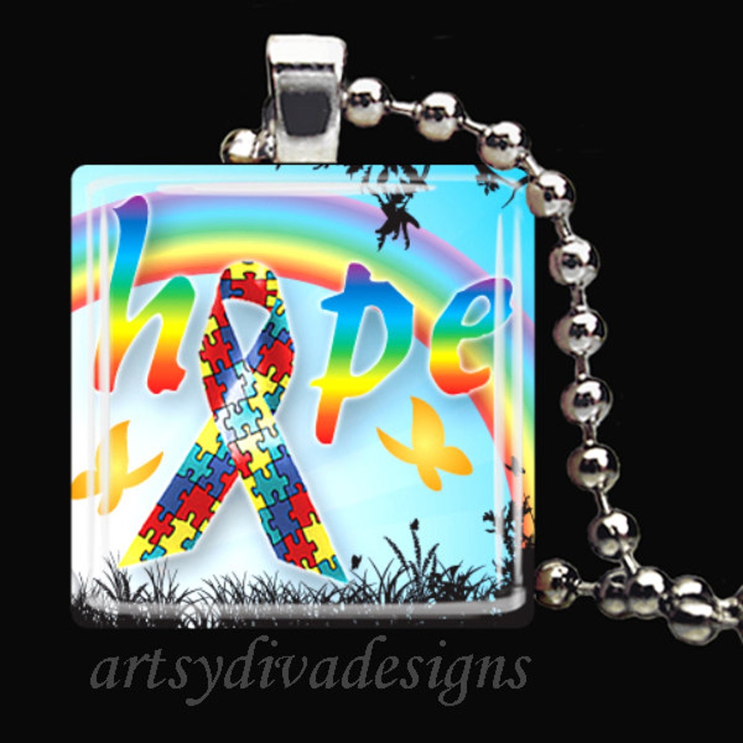 AUTISM AWARENESS Hope Ribbon Rainbow Puzzle Piece Glass Tile - Etsy