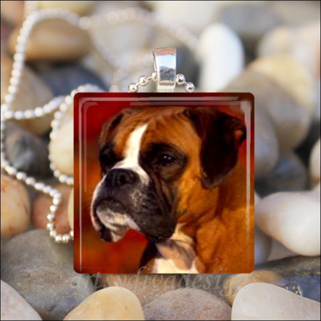 BOXER DOG CUTIE Canine Boxer Dog Love Glass Tile Pendant Necklace ...