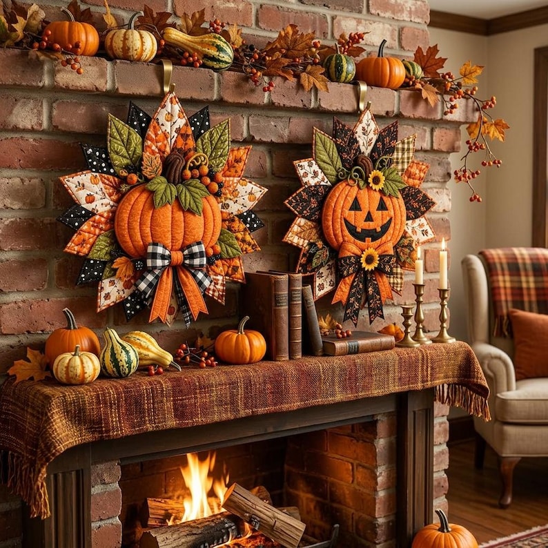 2 Quilted Pumpkin Wreath Sewing Patterns, Halloween & Fall Decor ...