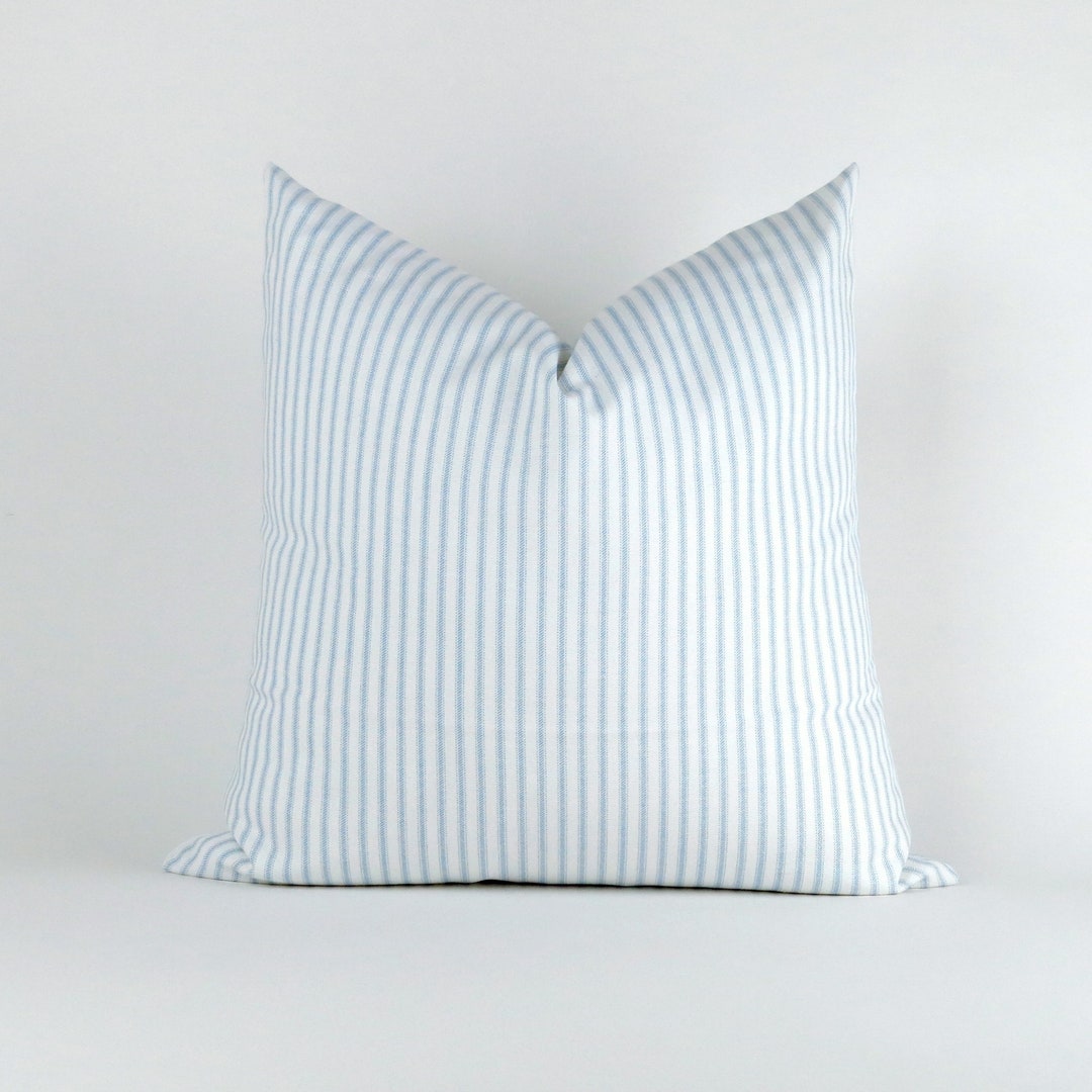 Blue Stripe Pillow Cover MANY SIZES Feather Ticking Pattern, Decorative ...