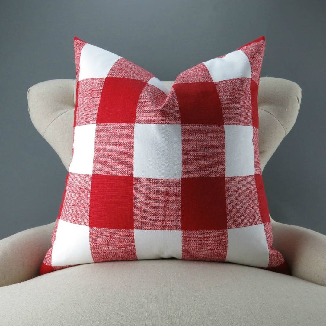 Red Plaid Pillow Cover MANY SIZES Big Check Pattern, Euro Sham, Lumbar ...