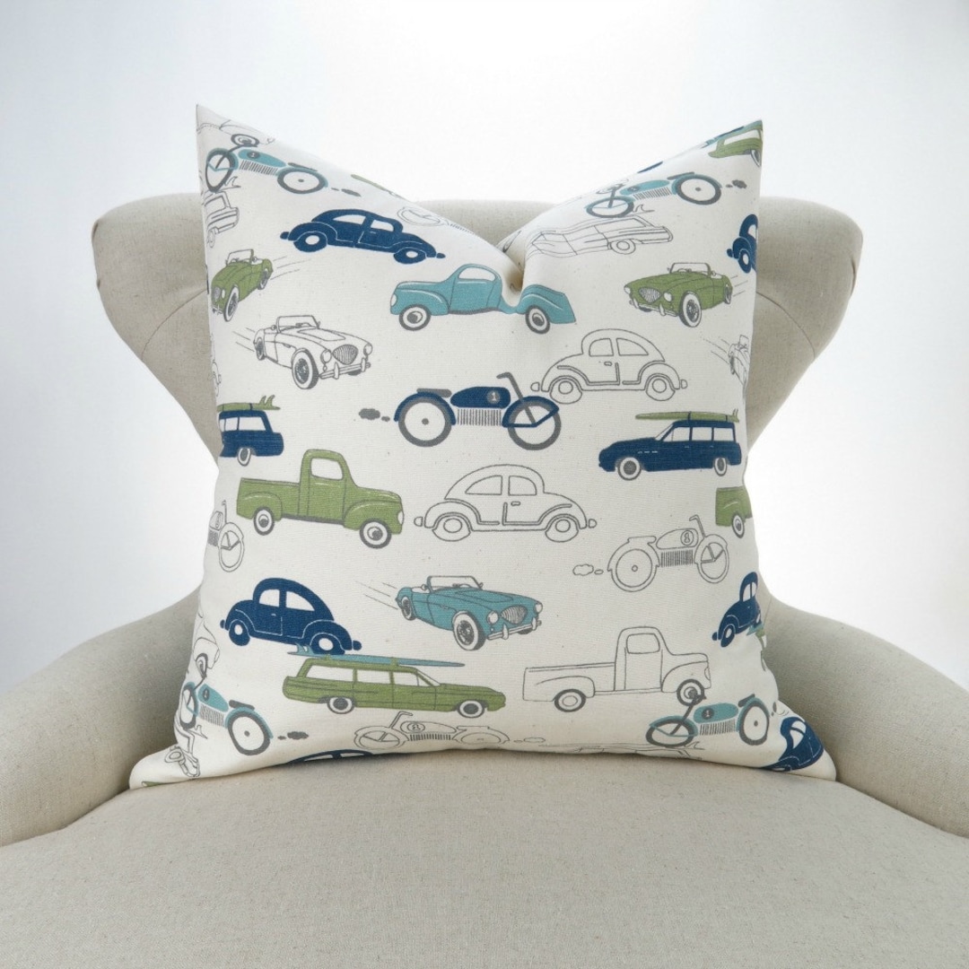 Vintage Cars Pillow Cover MANY SIZES Navy Blue Green Cushion Cover ...