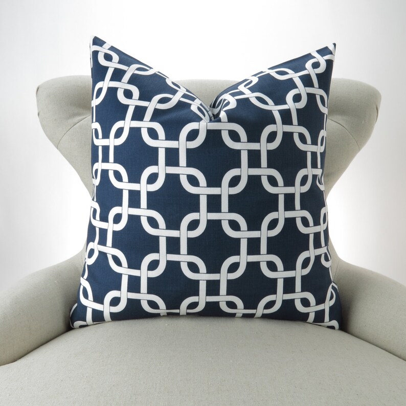 NAVY Chain Pillow Cover MANY SIZES Gotcha Blue White | Etsy