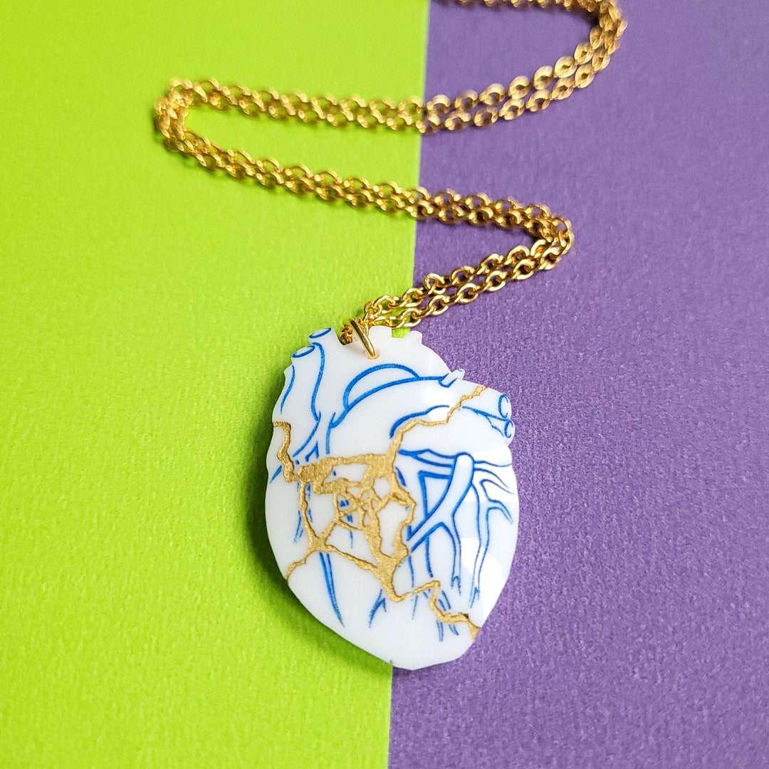 Kintsugi Heart Necklace - Laser Cut Acrylic - UK Seller - Etsy