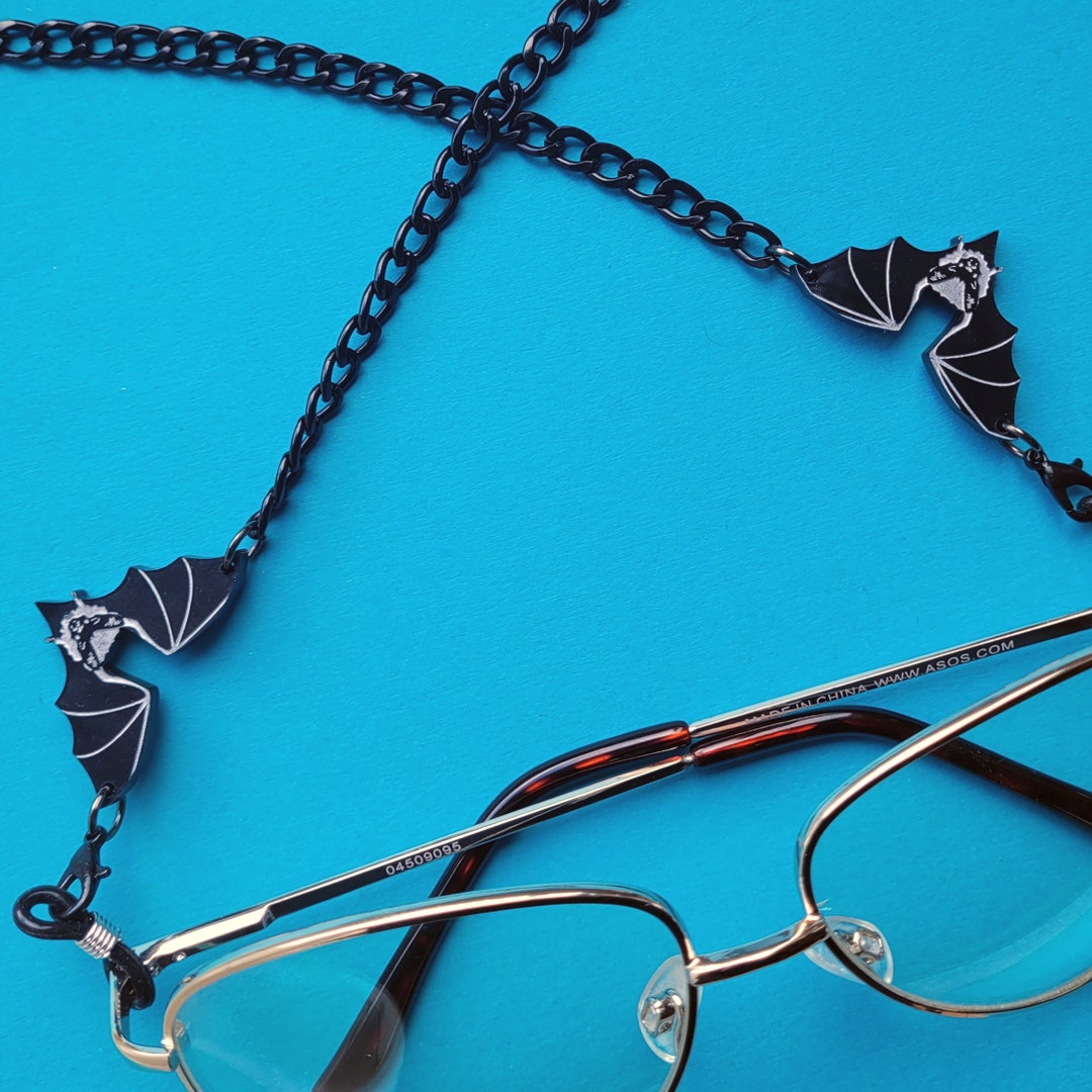 Black Bat Glasses Chain - Laser Cut Acrylic - UK Seller - Etsy
