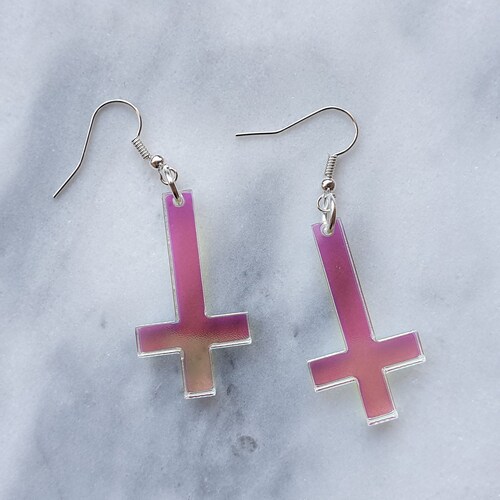 Inverted Cross Dangly Earrings Laser Cut Radiant Acrylic - Etsy