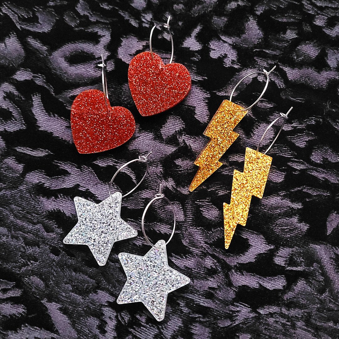 Glitter Charm Hoop Earrings - Laser Cut Acrylic - UK Seller - Etsy