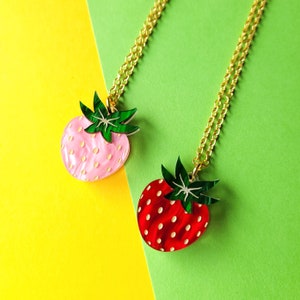 Mini Strawberry Charm Necklace - Laser Cut Acrylic - UK Seller - Etsy