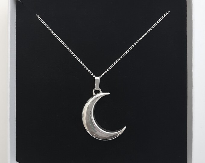 AG47 Sterling Silver Crescent Moon Necklace Solid Silver Jewellery - Etsy