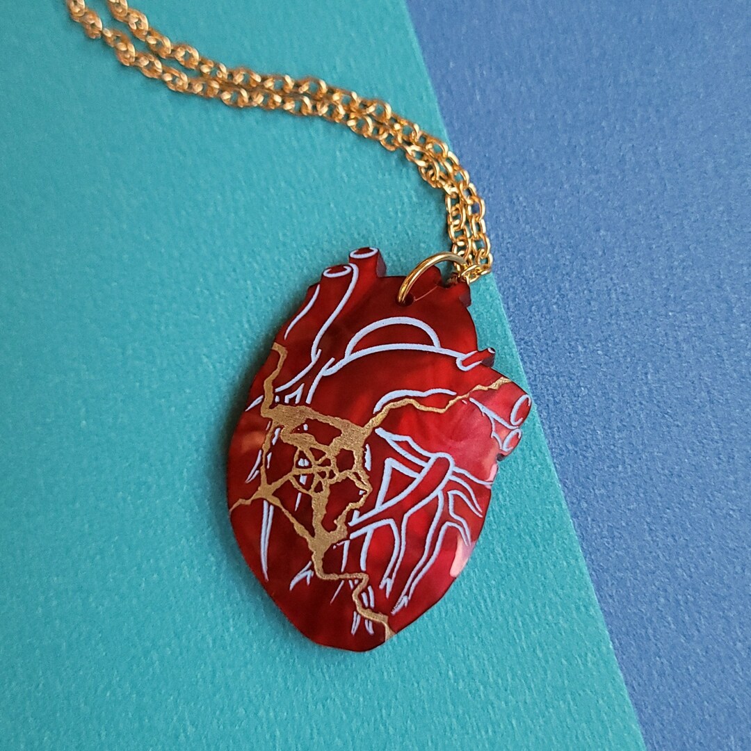 Red Kintsugi Heart Necklace - Laser Cut Acrylic - UK Seller - Etsy