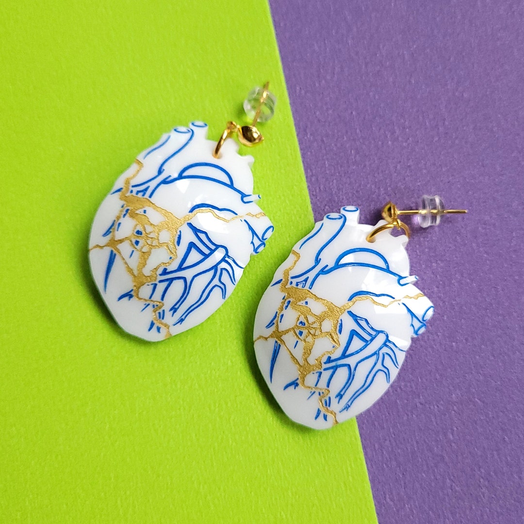 Kintsugi Heart Earrings - Laser Cut Acrylic - UK Seller - Etsy