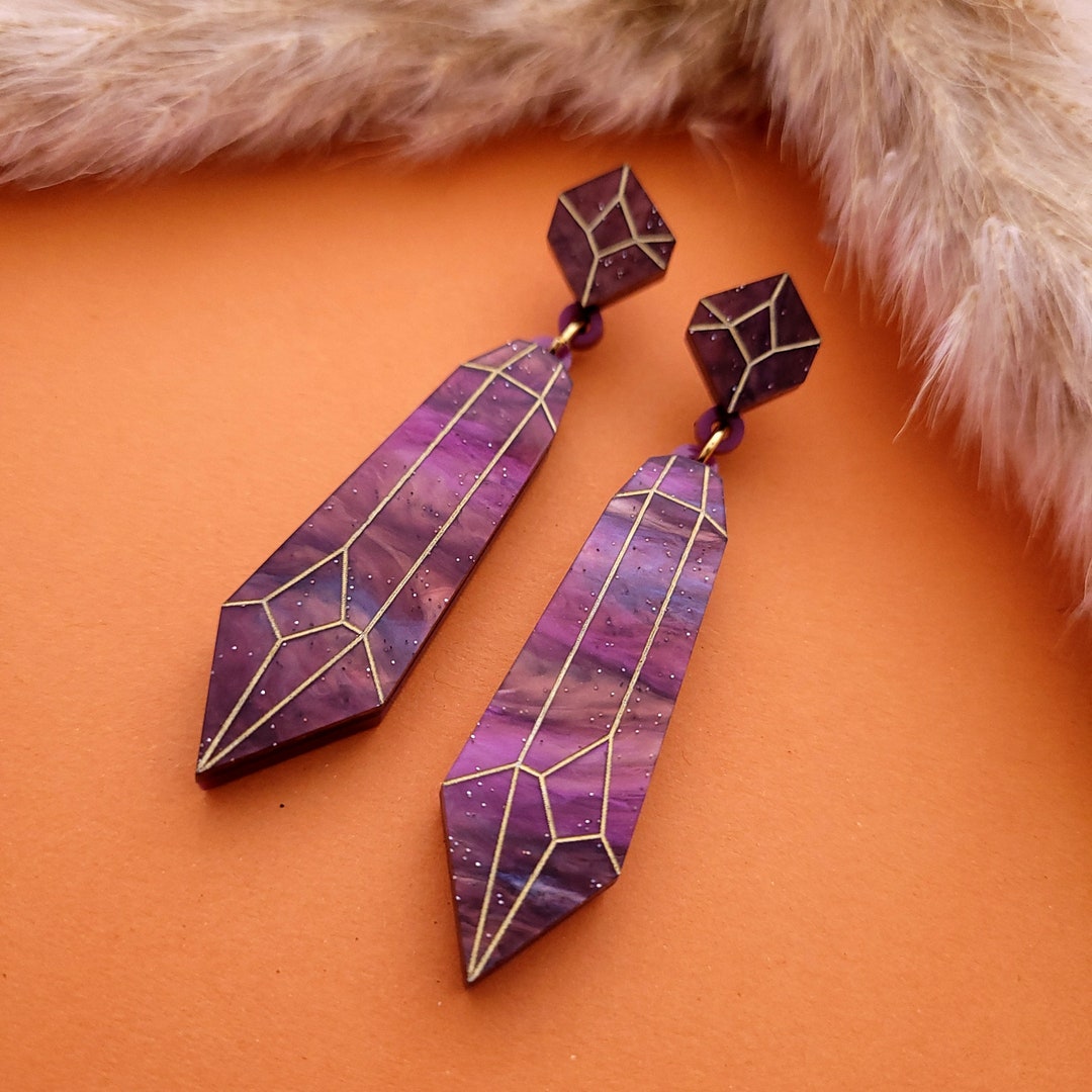 Purple Tourmaline Earrings - Laser Cut Acrylic - UK Seller - Etsy