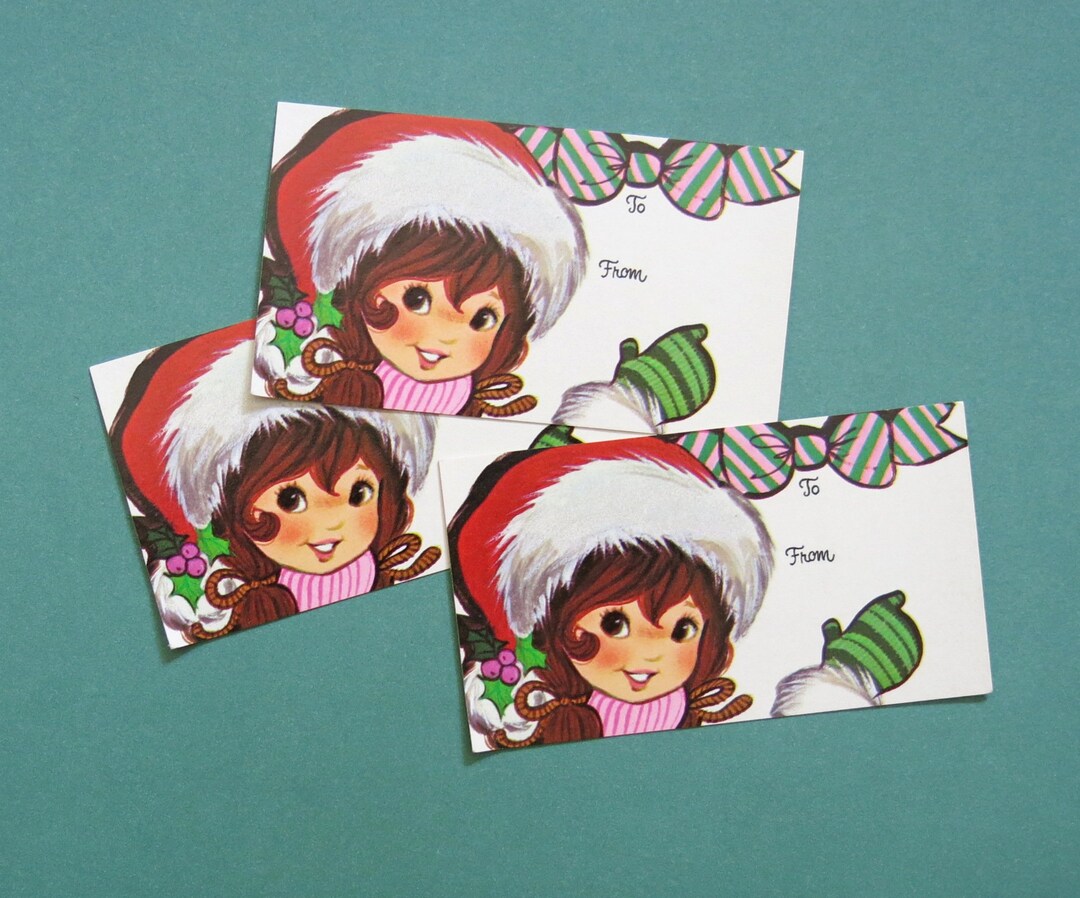 Vintage Papercraft kaycrest THREE Juvenile Christmas Gift TAGS ...