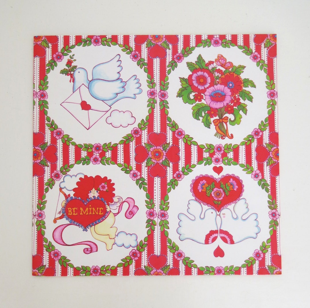 Vintage Gibson VALENTINE'S Day MOD Wrapping Paper Gift Wrap Flowers ...