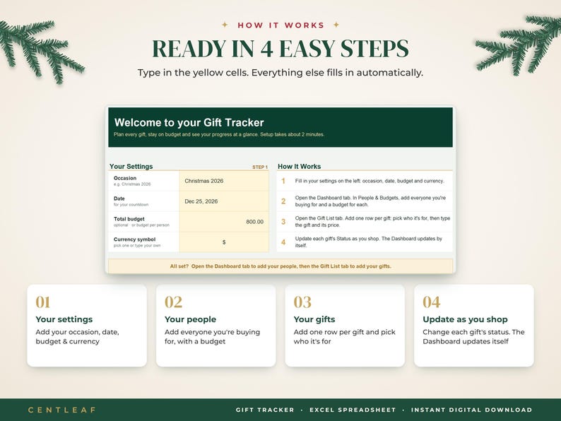 Christmas Gift Tracker Excel Spreadsheet, Budget Dashboard, Holiday ...