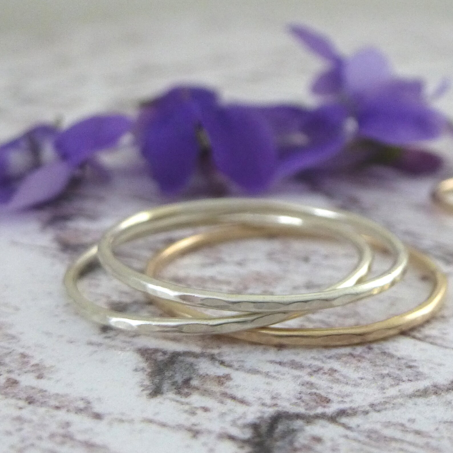 Solid Thin 9ct White Gold Ring Hammered Polished Surface | Etsy UK