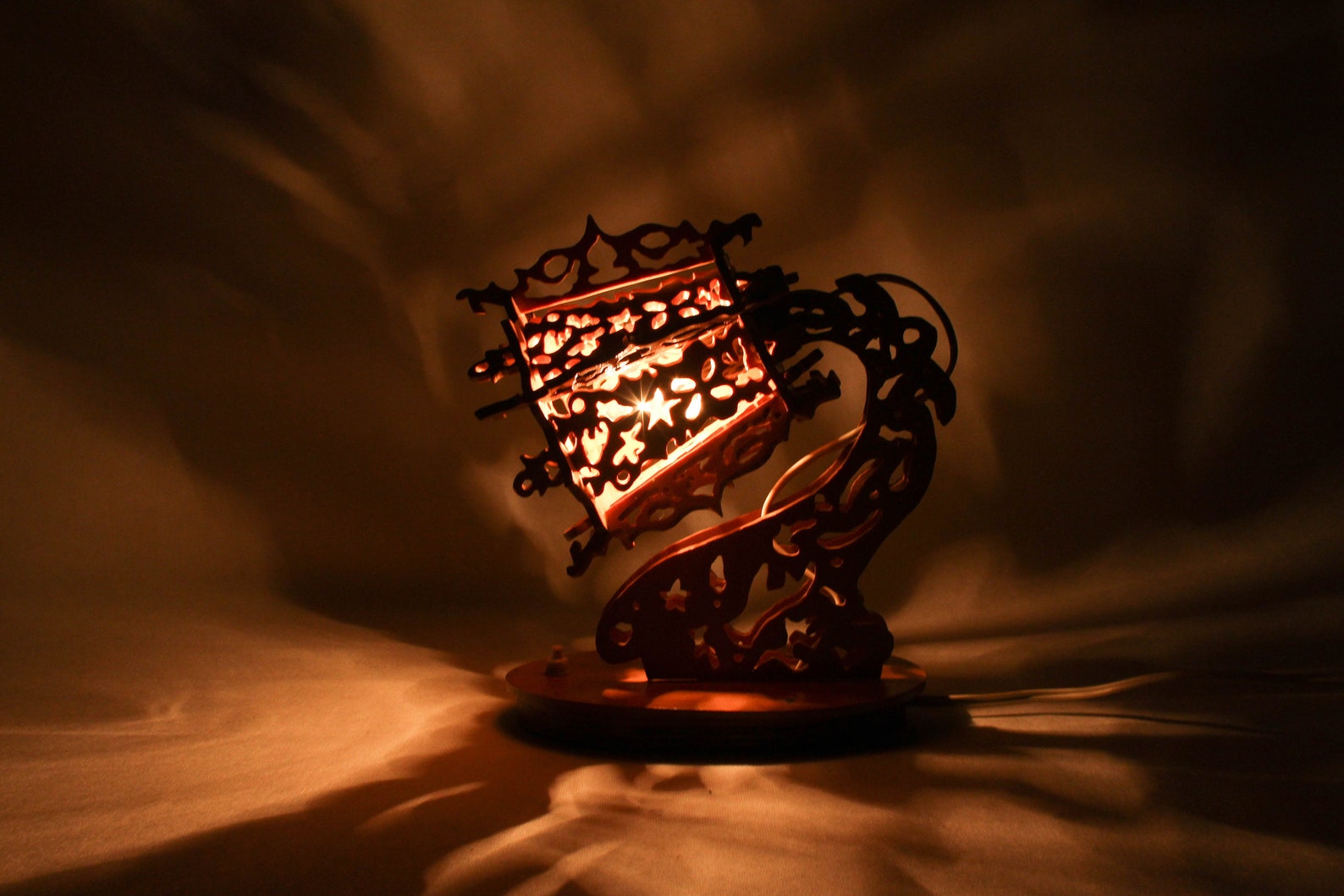 Vintage Wooden Cut Out Table Lamp Night Lamp Avant Garde Retro 70s ...