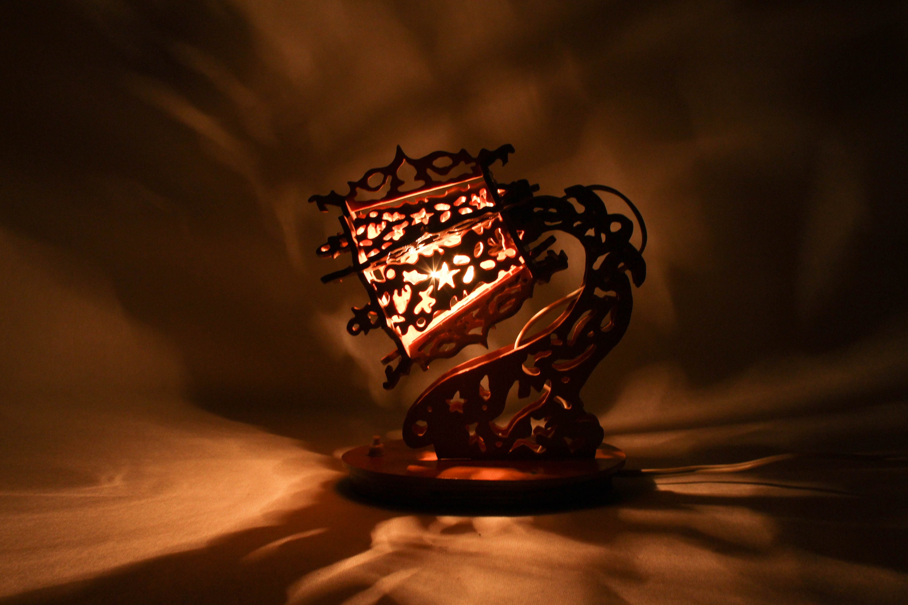 Vintage Wooden Cut Out Table Lamp Night Lamp Avant Garde Retro 70s ...