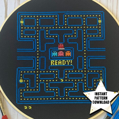Pacman Video Game Counted Cross Stitch Pattern Easy Modern - Etsy