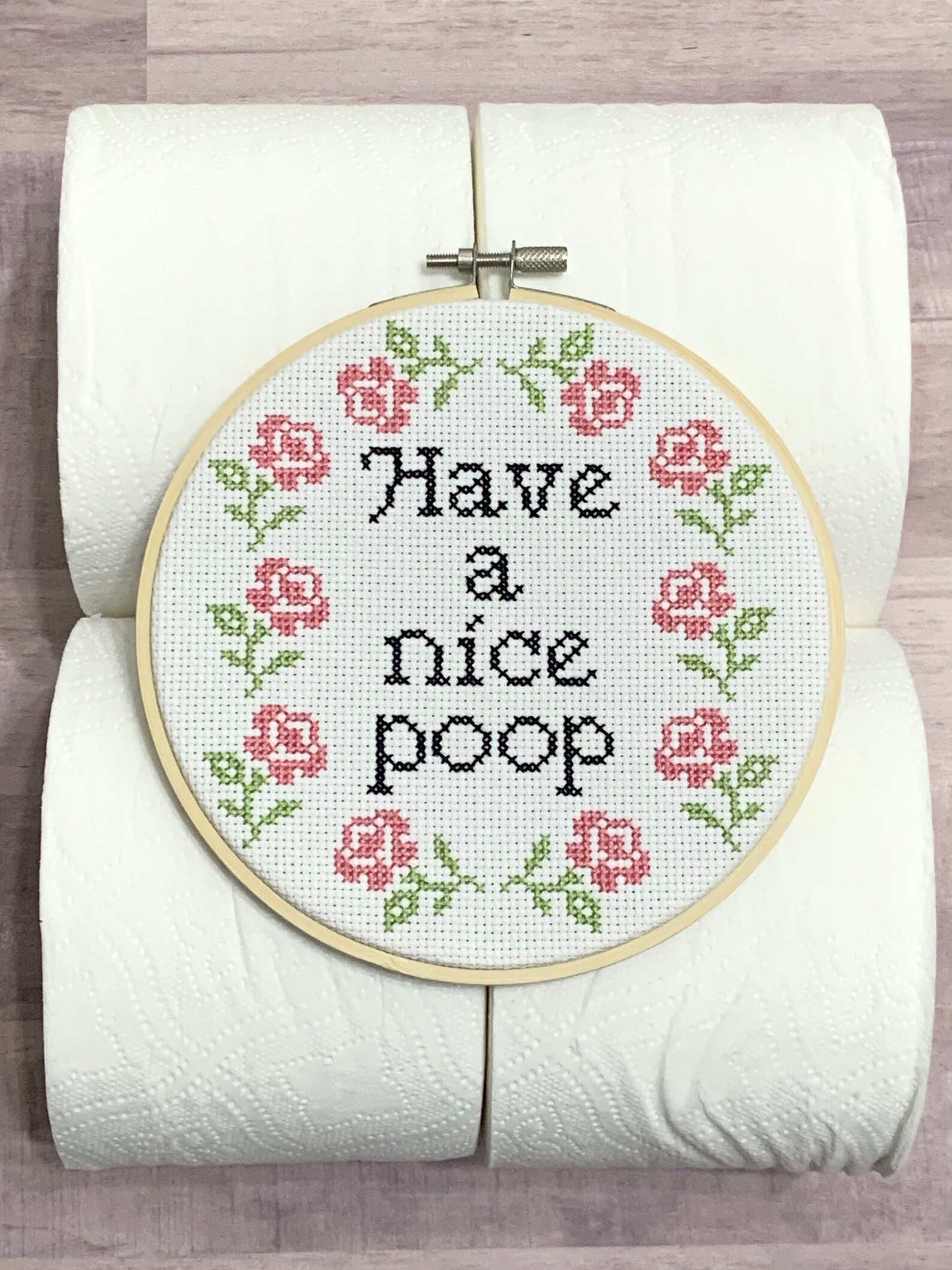 Have A Nice Poop With Floral Border Cross Stitch Pattern - Etsy
