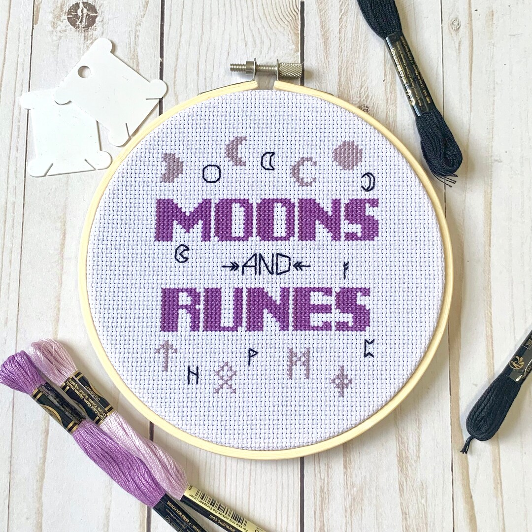 Finished Moons and Runes Cross Stitch Home Decor Ready to Ship Handmade ...